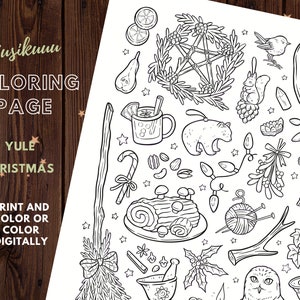 Yule Christmas Coloring Page Witch Digital Printable - Etsy