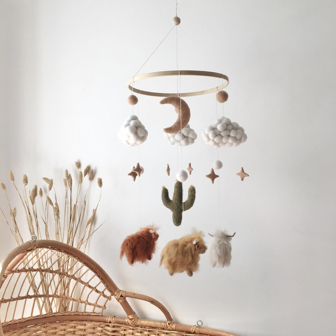 Cowboy Baby Mobile, Highland Cows Mobile, Farm Cow Mobile, Neutral Baby ...