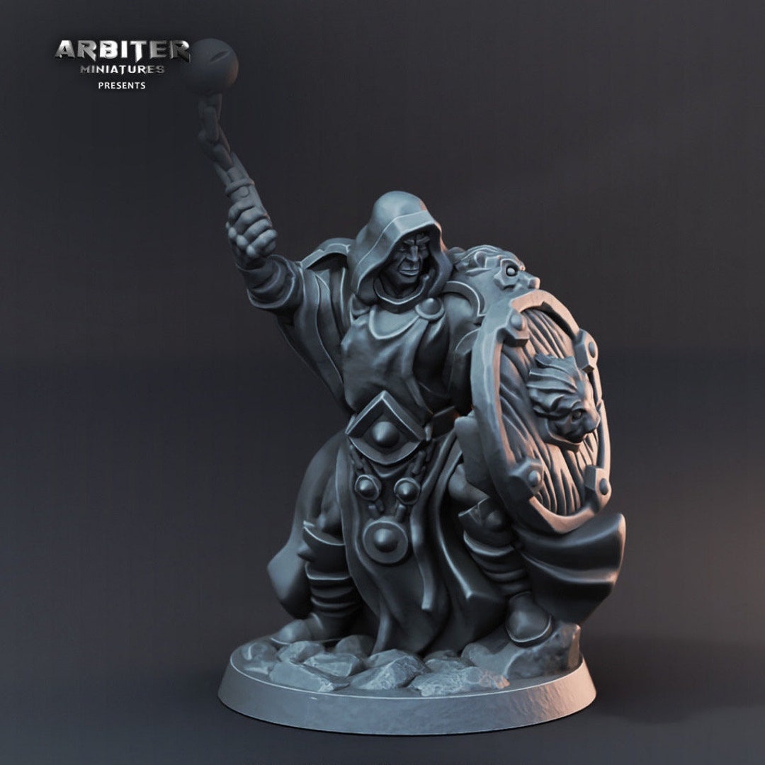 Male Cleric With Mace and Shield Miniature, Tabletop RPG Cleric, Dnd ...