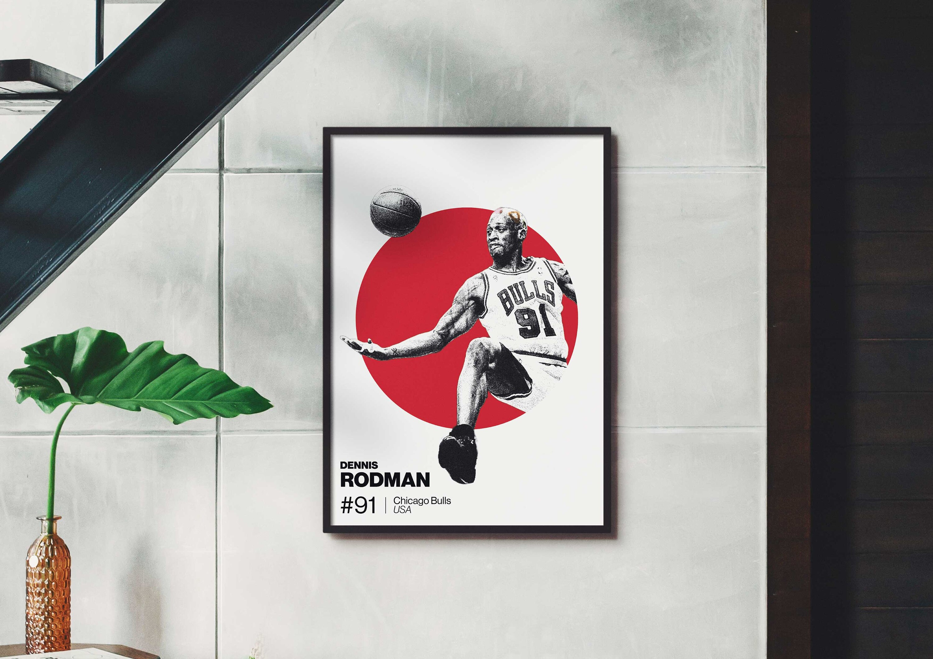 Dennis Rodman Poster: NBA Art for Basketball Fans Mid-century Modern ...