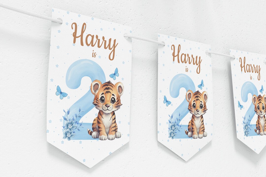 Personalised & Printed Birthday Party Bunting Decoration Cute Tiger ...