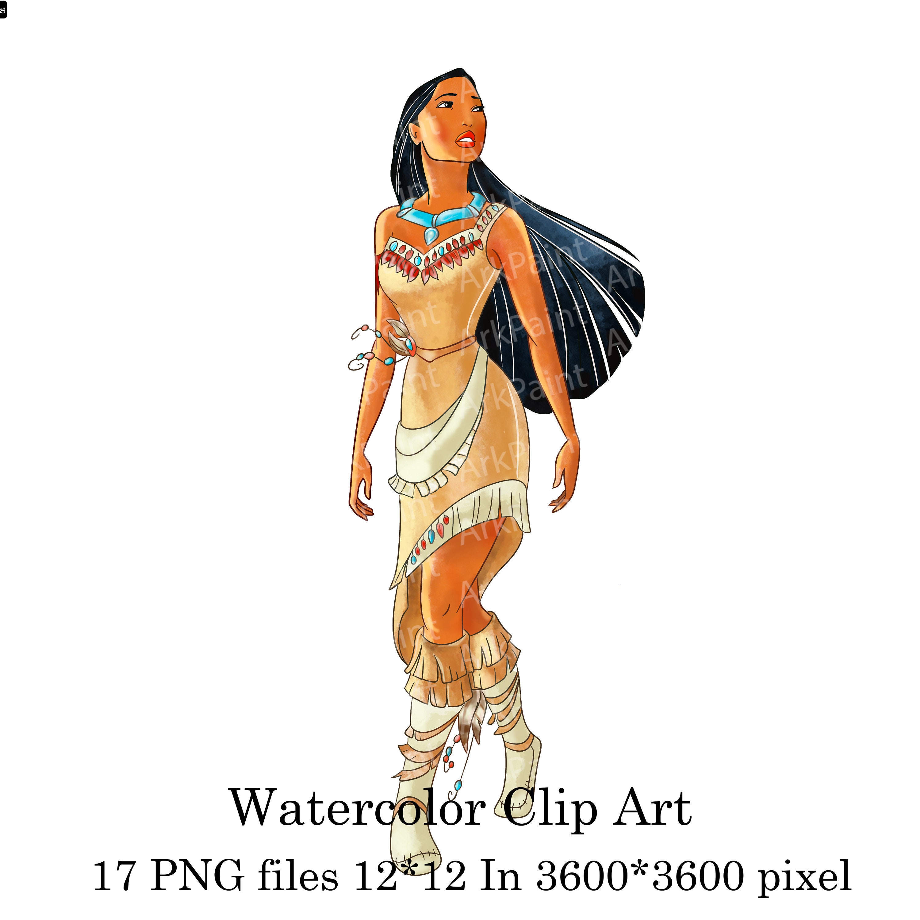 Pocahontas Png Princess Watercolor Clipart Princess Png Etsy