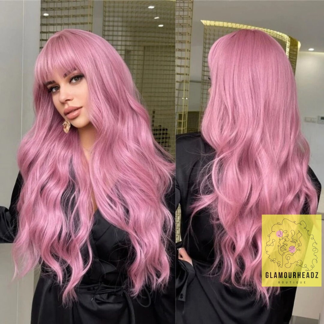 Long Wavy Pink Wig - Etsy