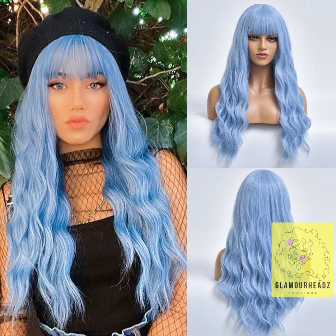 Blue Wig With Bangs - Etsy