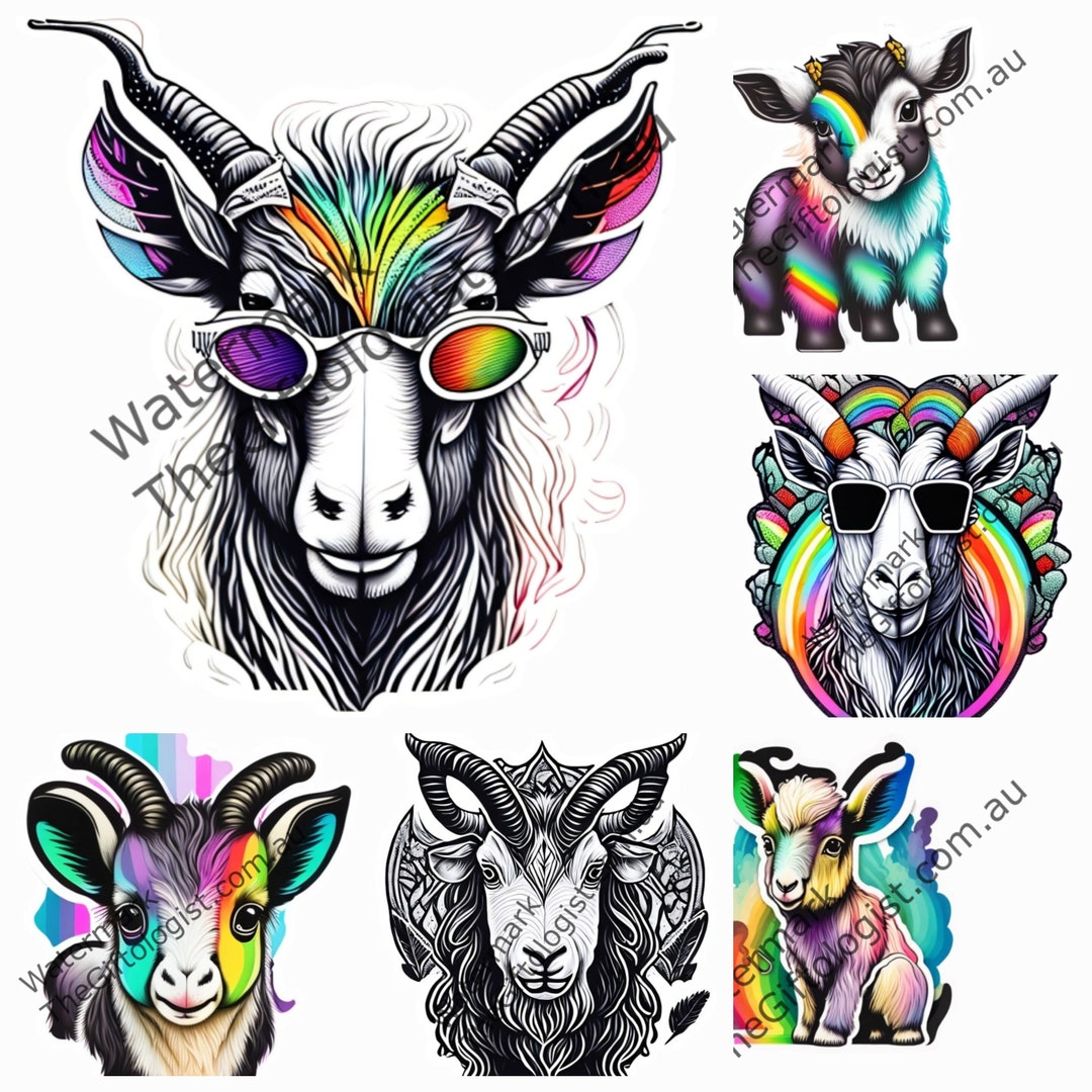 Colorful Goat Clipart Bundle | Rainbow Sunglasses PNG Stickers for ...
