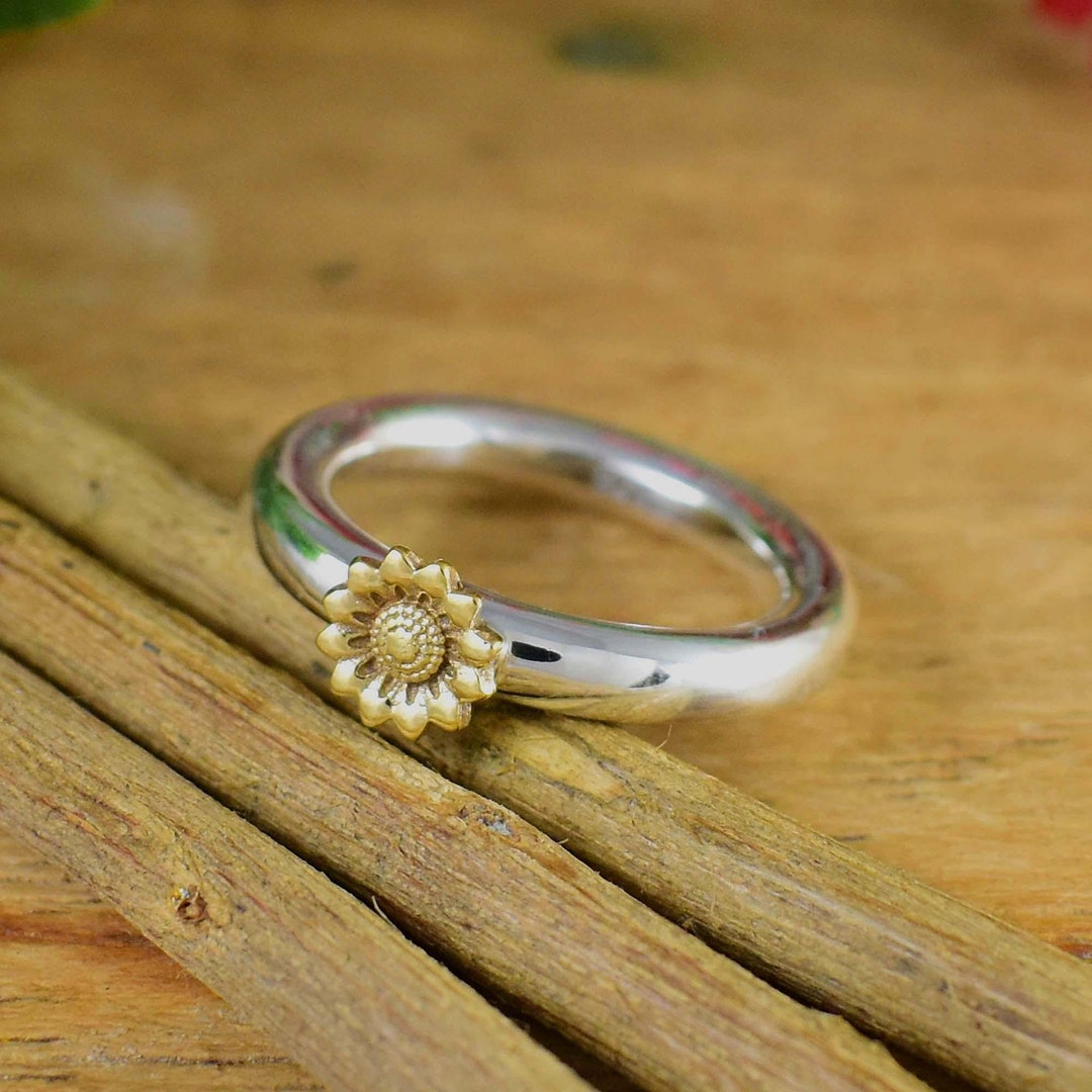 Sunflower Silver Ring by Bohosterlingcart, Stackable Band, 4mm Band ...