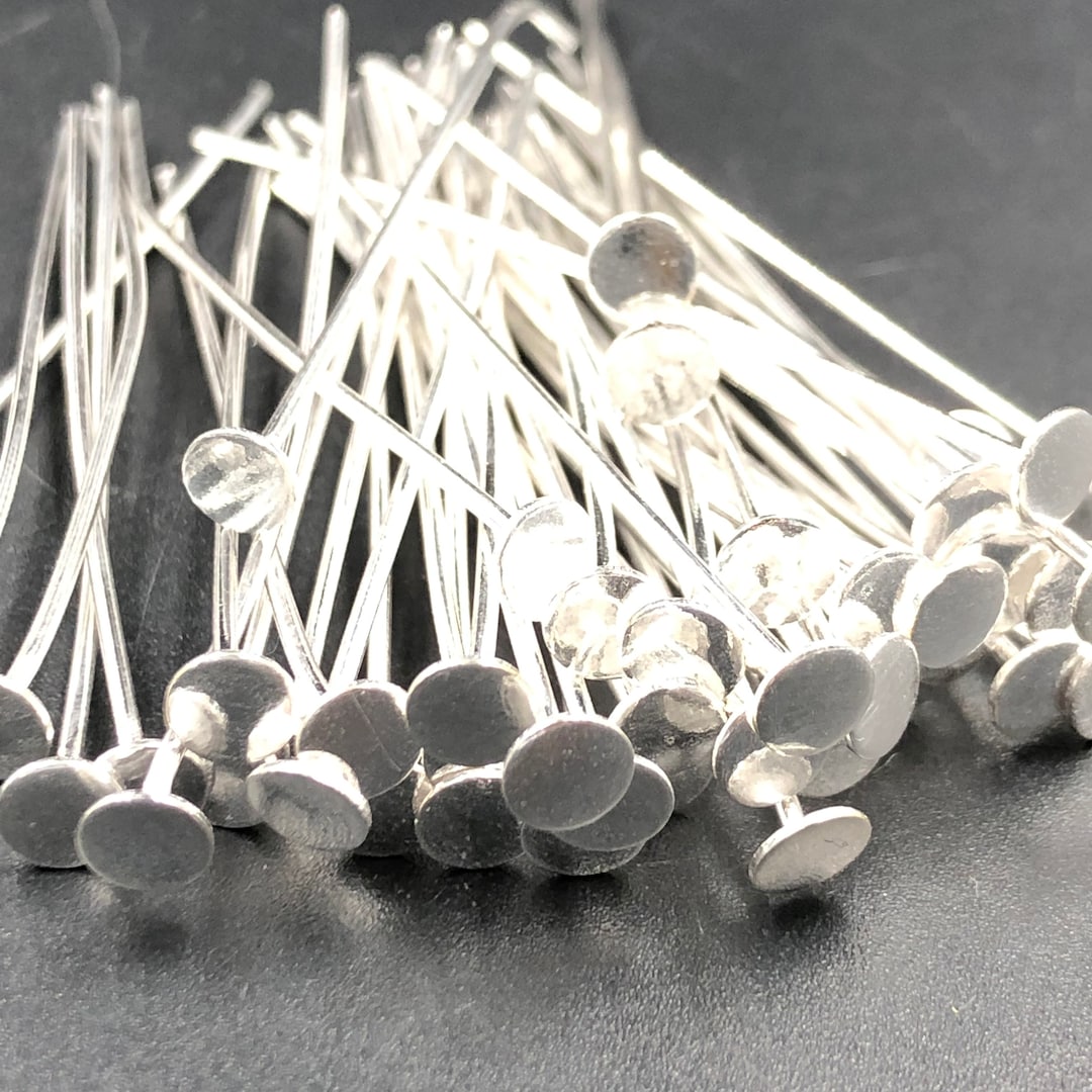 50 PCS Silver-plated Decorative Headpin, Fancy Headpins, Silver Flat ...