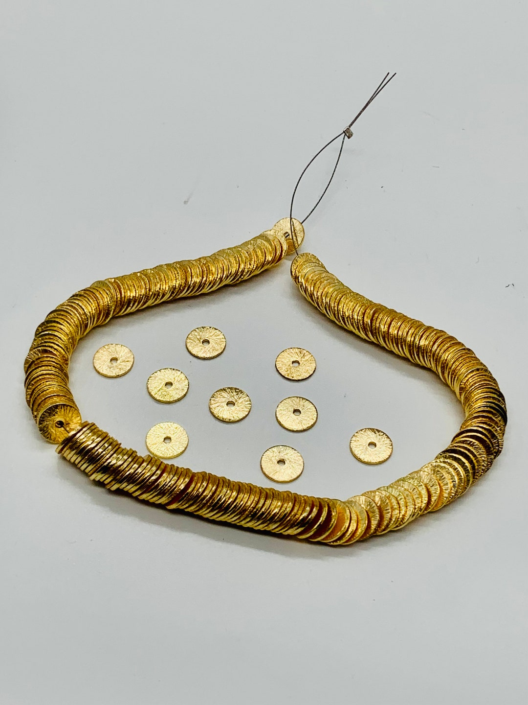 4mm 6mm 8mm 10mm 4 Inches Gold Plated Round Flat Disk Spacer Beads ...