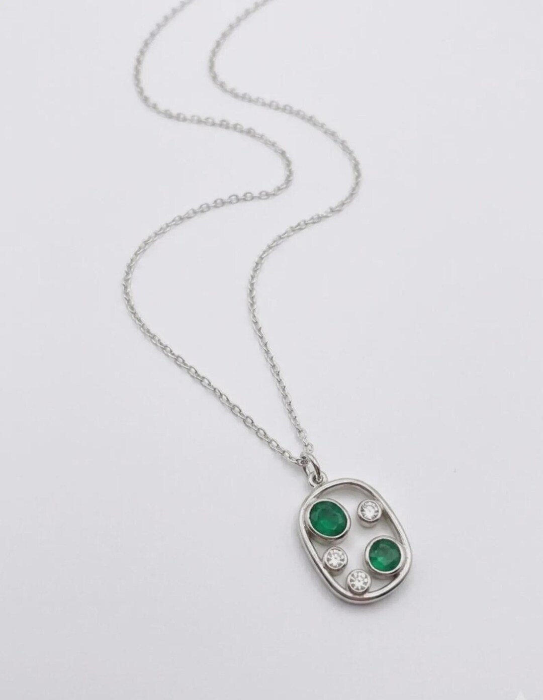 Green & White CZ Open Frame Pendant Necklace, 925 Sterling Silver Multi ...
