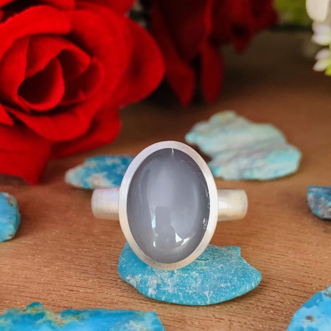 Solitaire Moonstone Ring - Matte Finish Silver - Silky Grey Moonstone ...