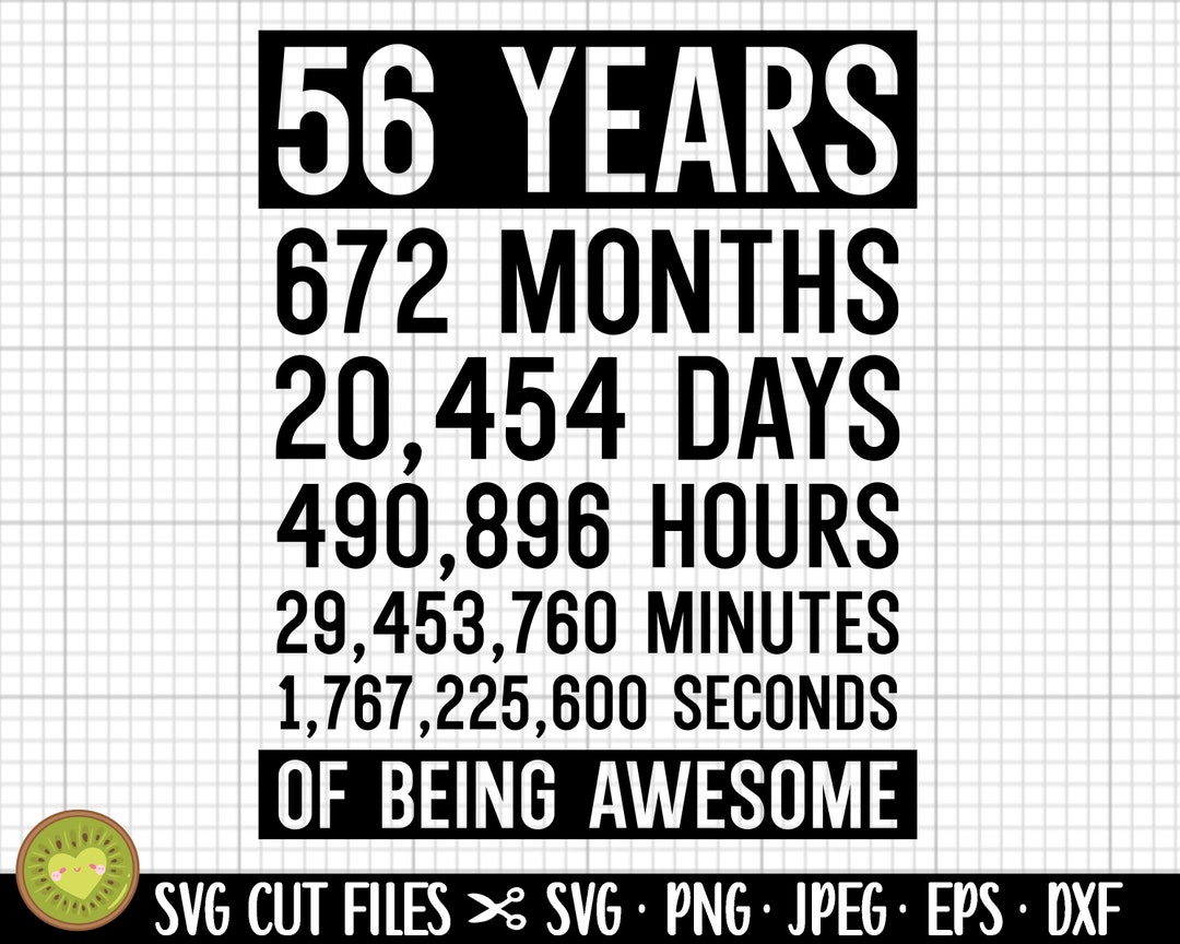 56th Birthday Svg 56 Years Old Svg 56th Birthday Png - Etsy