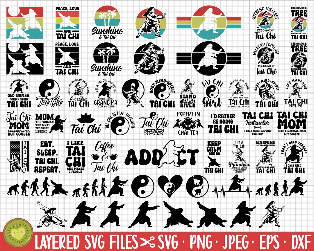 Tai Chi Svg Png Bundle Cricut Tai Chi Clipart Silhouette Vector - Etsy