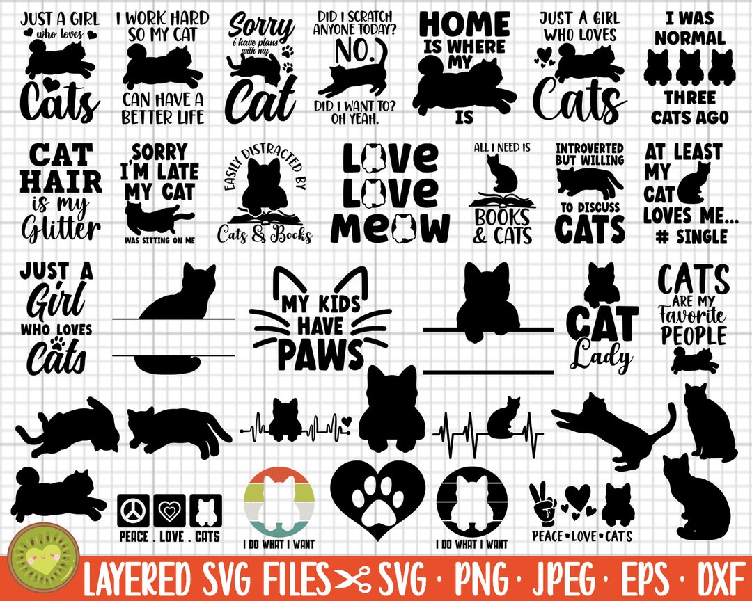 Cat Svg Bundle Cricut Cut Files Cat Png Bundle Cat Jpeg Bundle Cat ...