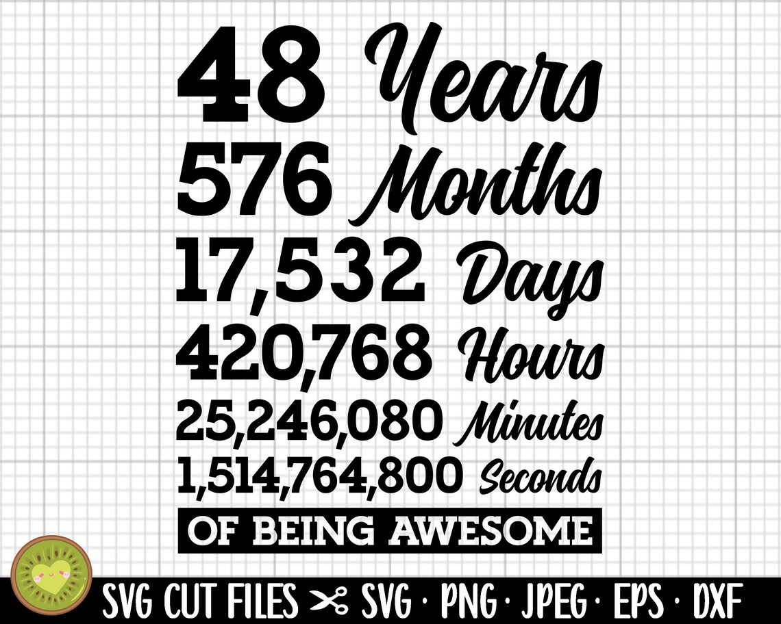 48th Birthday Svg 48 Years Old Svg 48th Birthday Png - Etsy