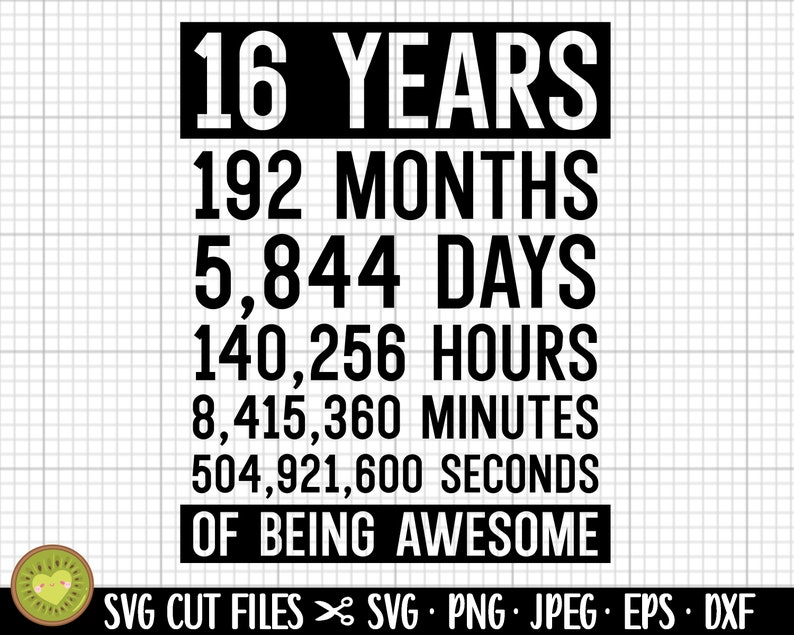 16th Birthday Svg 16 Years Old Svg 16th Birthday Png - Etsy
