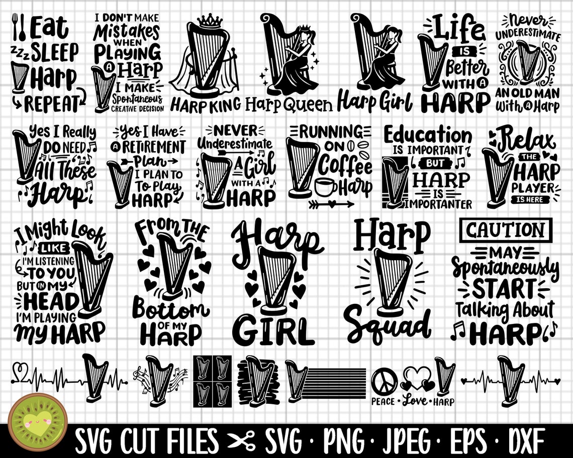 Harp Svg Png Bundle Cricut Cut File Harp Harpist Harp Player Gift Svg ...
