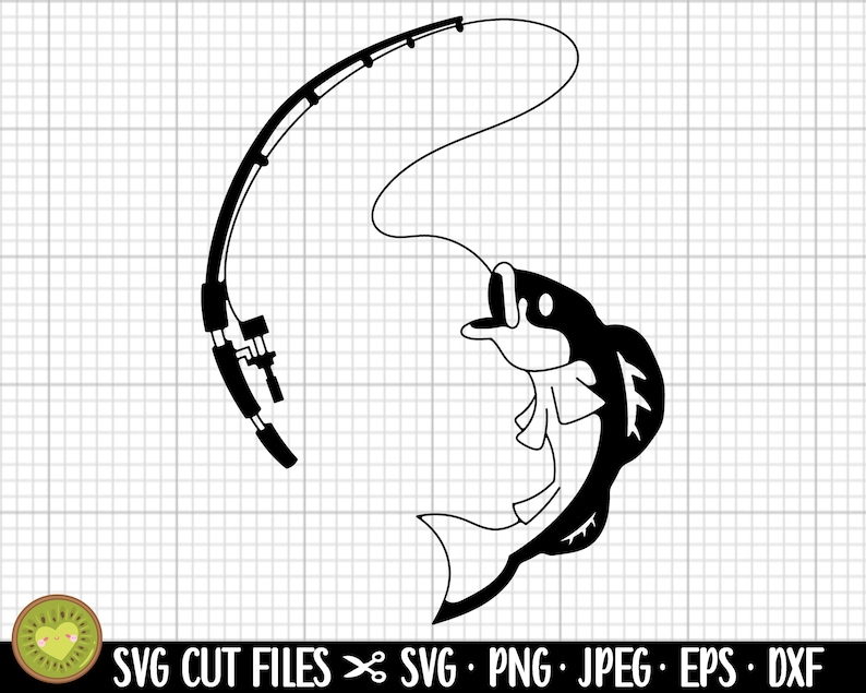 Fishing Svg for Cricut Fishing Clipart Fish on Rod Svg Fish on Line Svg ...