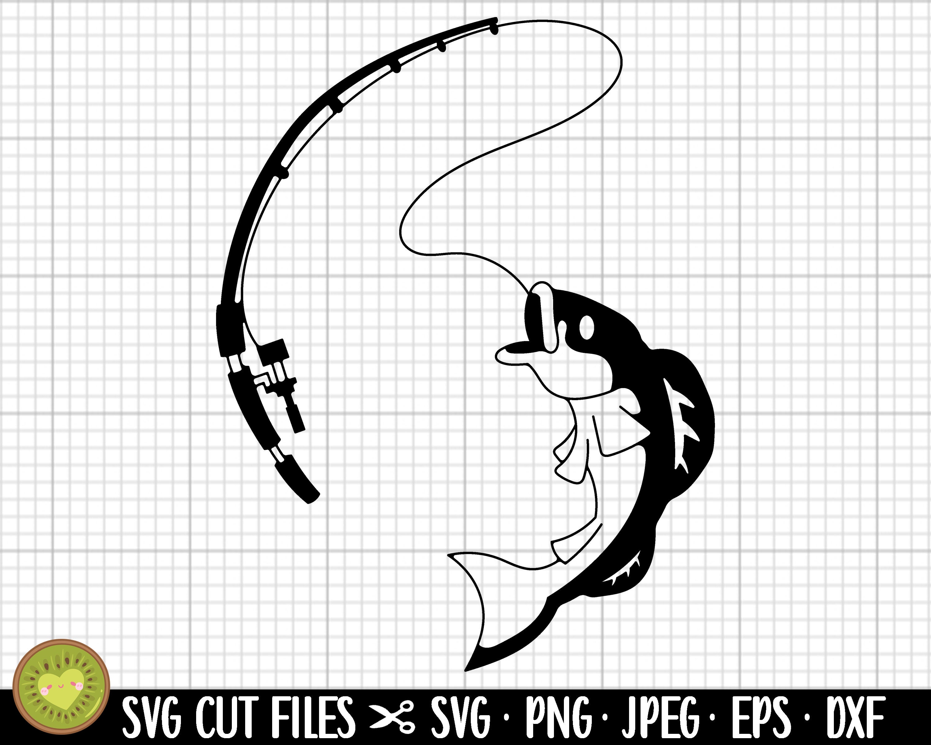 Fishing Svg for Cricut Fishing Clipart Fish on Rod Svg Fish on Line Svg ...