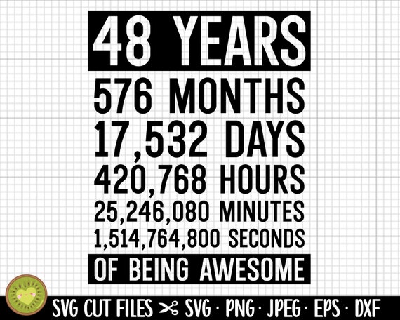 48th Birthday Svg 48 Years Old Svg 48th Birthday Png - Etsy