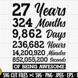 27th Birthday Svg 27 Years Old Svg 27th Birthday Png - Etsy