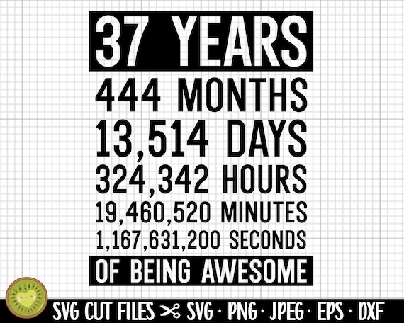 37th Birthday Svg 37 Years Old Svg 37th Birthday Png - Etsy