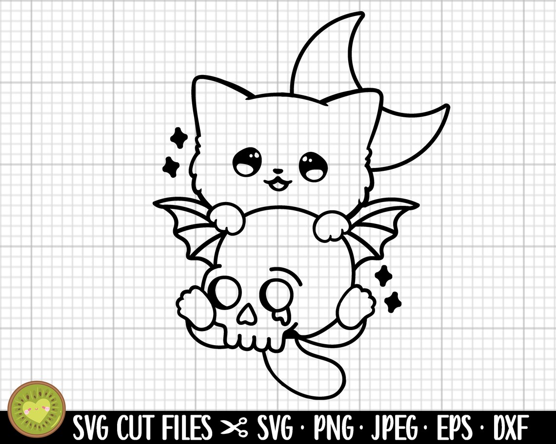 Pastel Goth Cat Svg Clipart Vector File Commercial Use Kawaii Anime ...