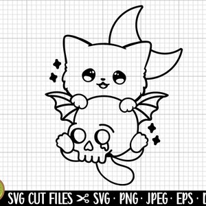Pastel Goth Cat Svg Clipart Vector File Commercial Use Kawaii Anime ...