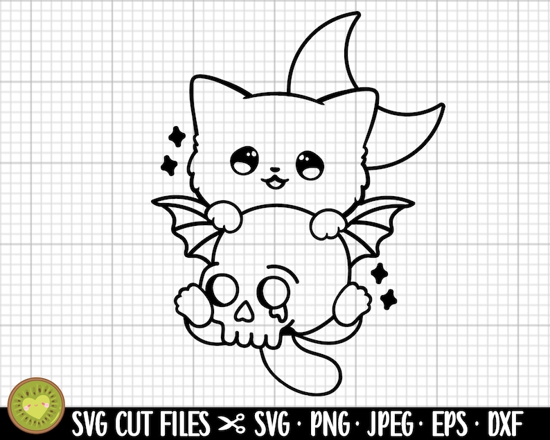 Pastel Goth Cat Svg Clipart Vector File Commercial Use Kawaii Anime ...
