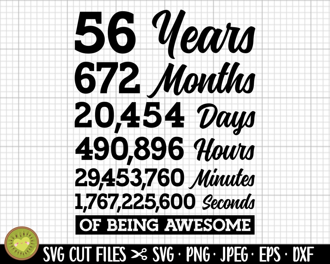 56th Birthday Svg 56 Years Old Svg 56th Birthday Png - Etsy