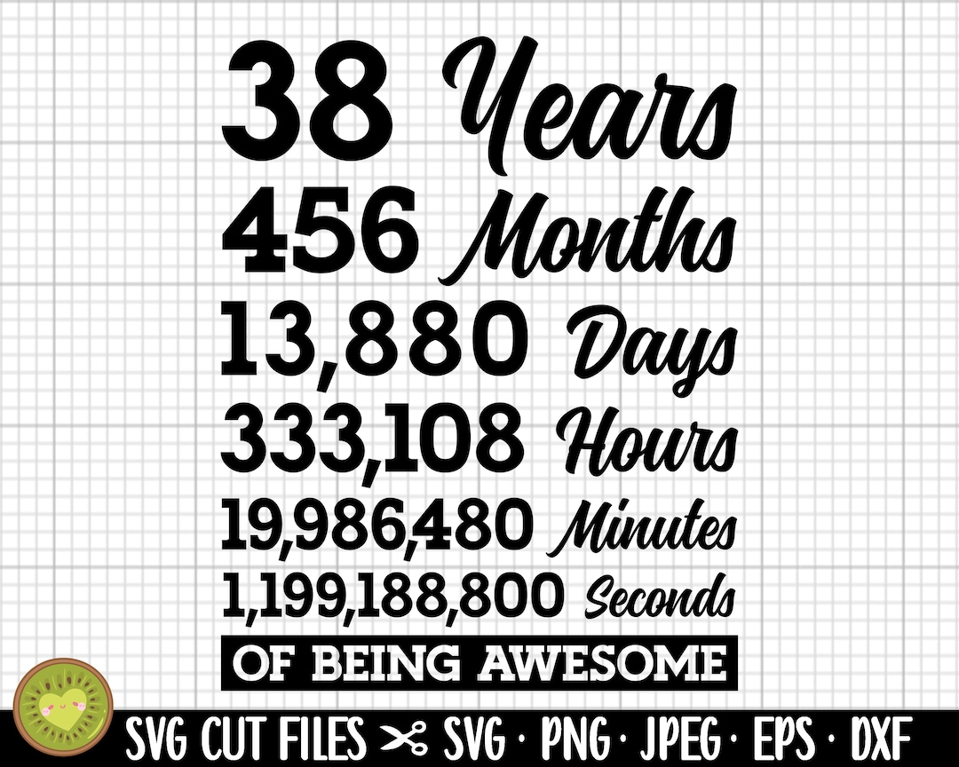38th Birthday Svg 38 Years Old Svg 38th Birthday Png - Etsy