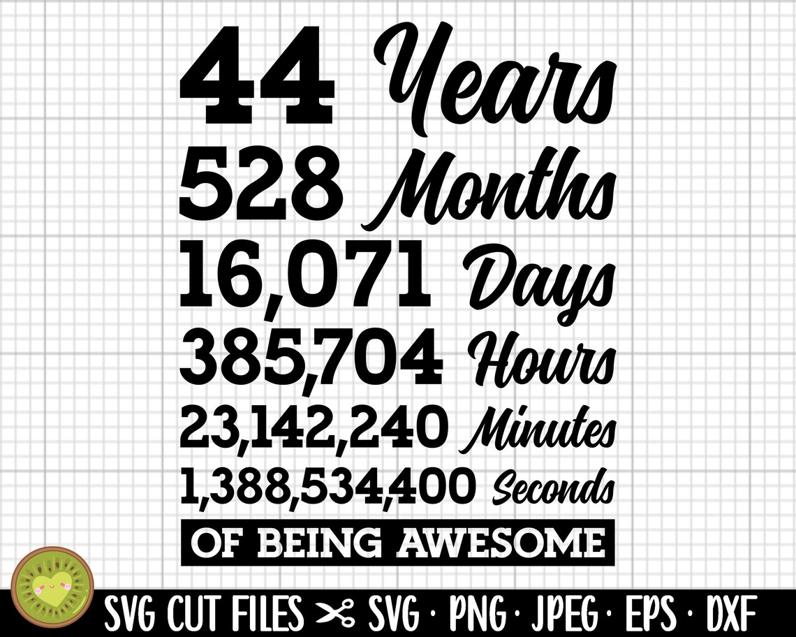 44th Birthday Svg 44 Years Old Svg 44th Birthday Png - Etsy