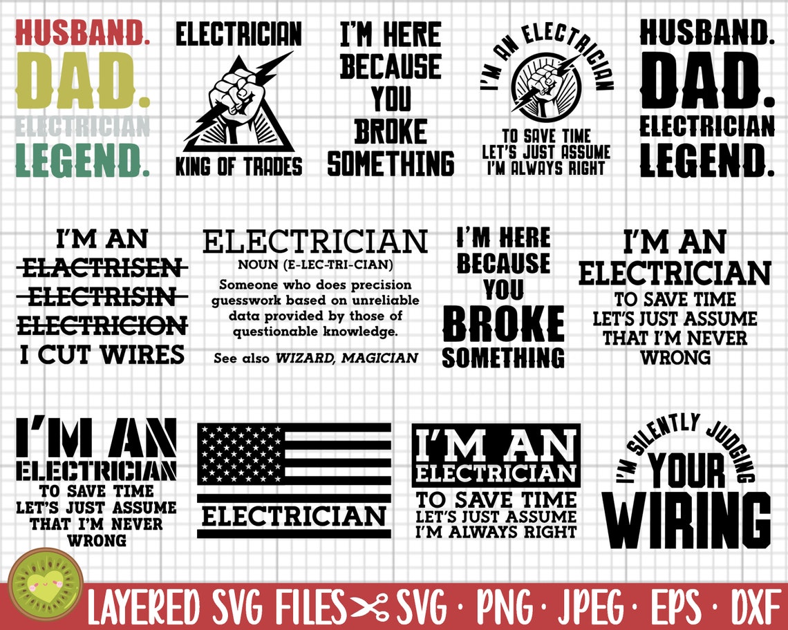 Electrician Svg Bundle Cricut Cut Files for Shirts Electrician - Etsy