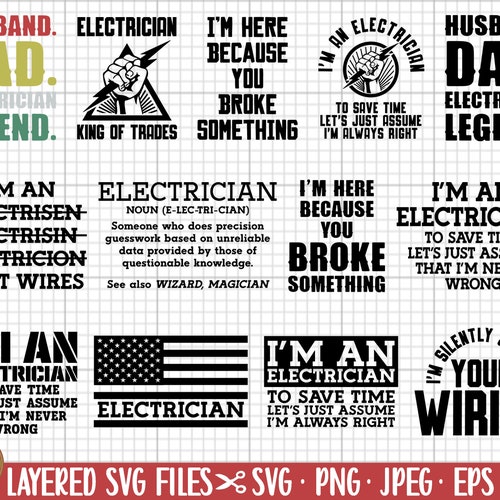 Electrician Svg Bundle Cricut Cut Files for Shirts Electrician - Etsy