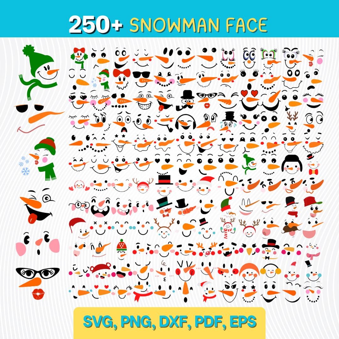Snowman Face Clipart Bundle: 250+ Christmas Designs (digital Download ...