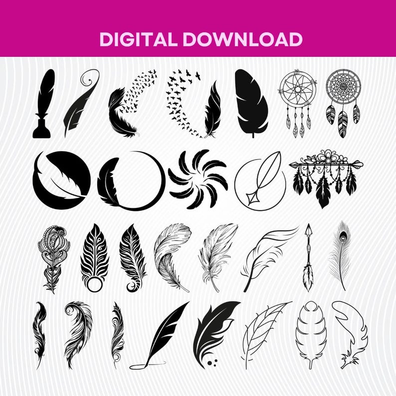 200 Feather Clipart Bundle, Vintage Vector Designs (digital Download ...
