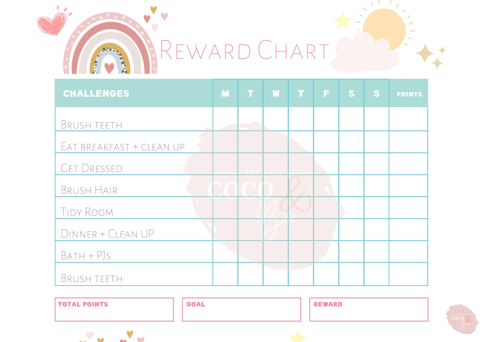 DIGITAL Rainbow Reward Chart Printable Reward Chart Girls - Etsy