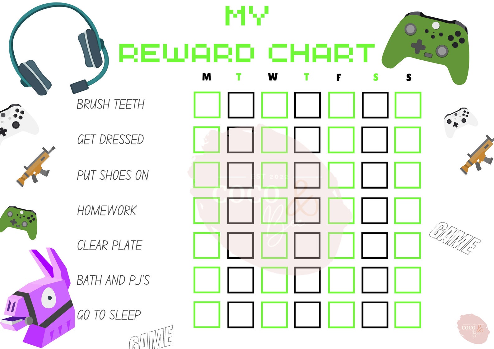 DIGITAL Gamer Reward Chart Printable Reward Chart Gaming - Etsy