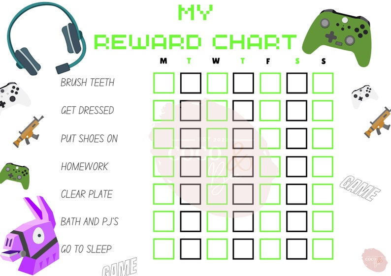 DIGITAL Gamer Reward Chart Printable Reward Chart Gaming - Etsy