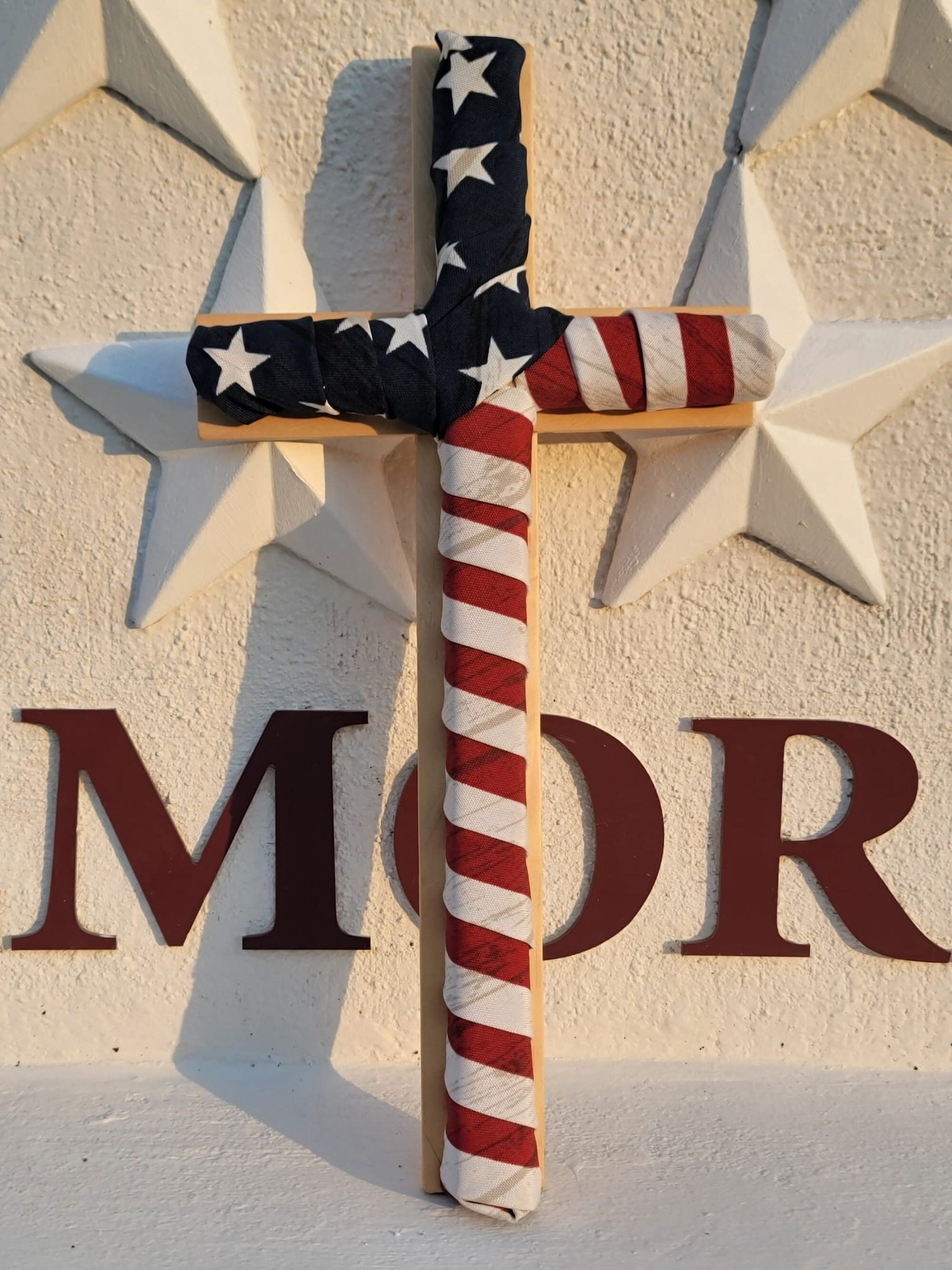 American Flag Wrapped Cross, Tattered Cross, Military Gifts, Veteran ...