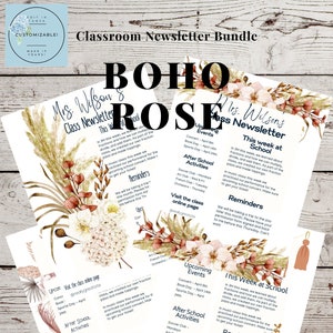 Boho Rose Classroom Newsletter Bundle - Etsy