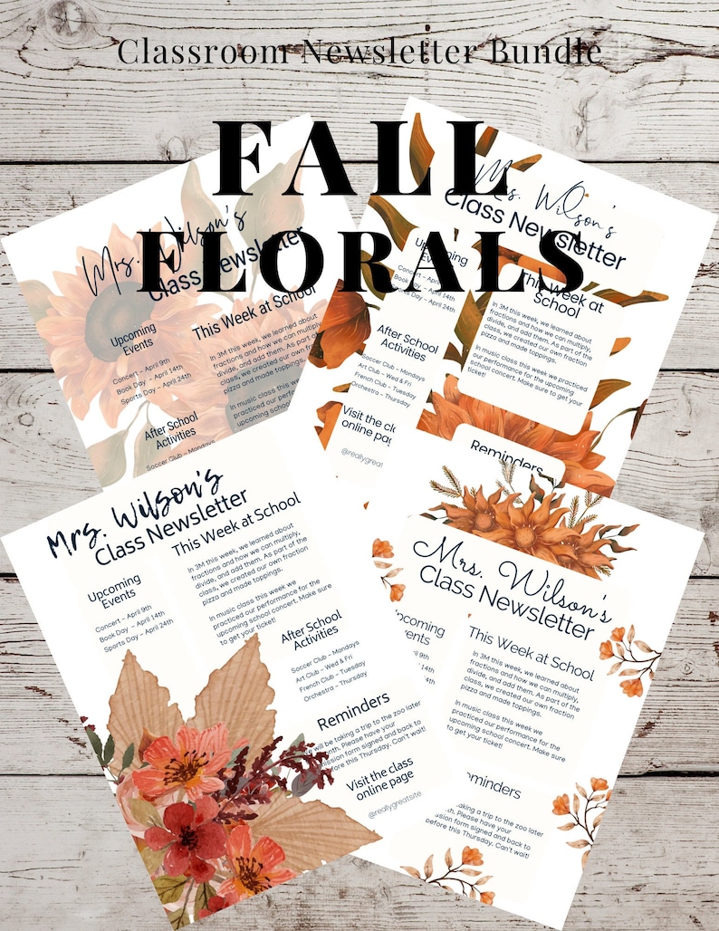 Fall Florals Classroom Newsletter Bundle - Etsy