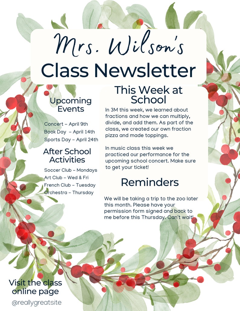 Christmas Holly Classroom Newsletter Bundle: Editable, Digital ...