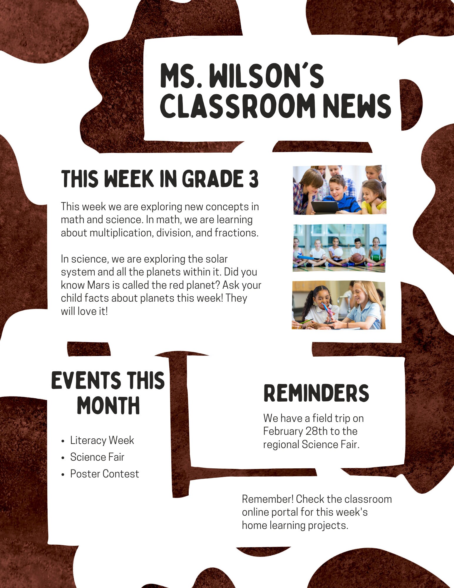 Cow Print Classroom Newsletter Bundle: Digital Editable - Etsy