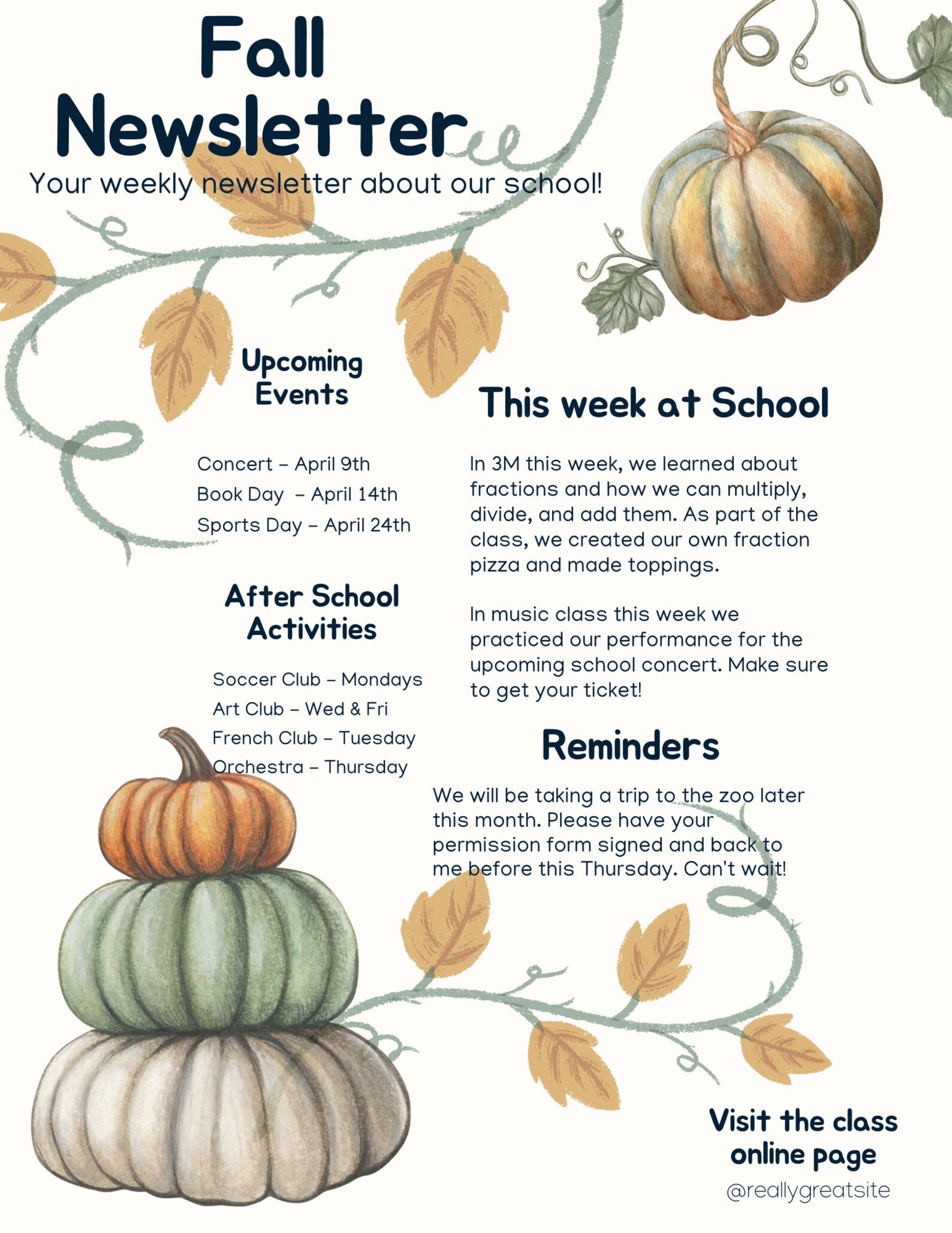 Pumpkin Passion Classroom Newsletter Bundle - Etsy