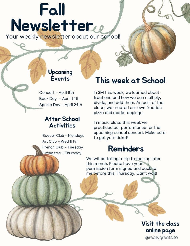 Pumpkin Passion Classroom Newsletter Bundle - Etsy
