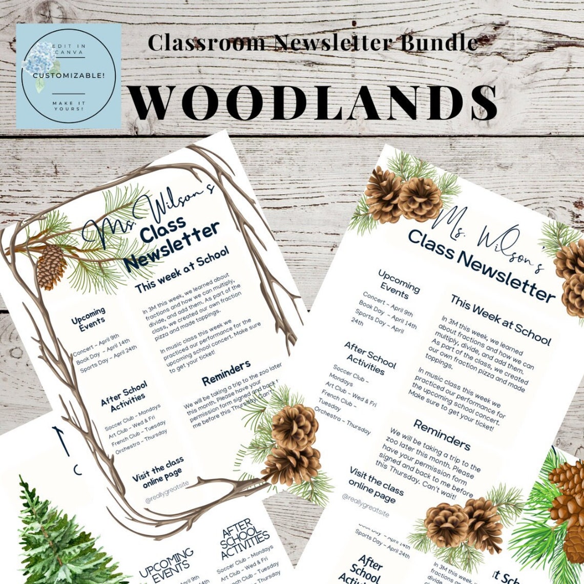 Woodlands Classroom Newsletter Bundle: Digital, Editable, Printable ...