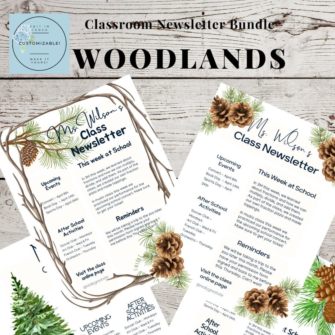 Woodlands Classroom Newsletter Bundle: Digital, Editable, Printable ...