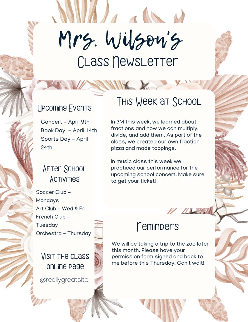 Boho Rose Classroom Newsletter Bundle - Etsy