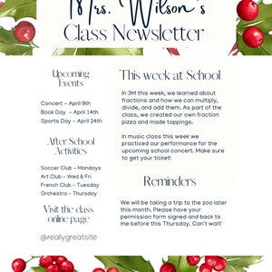 Christmas Holly Classroom Newsletter Bundle: Editable, Digital ...