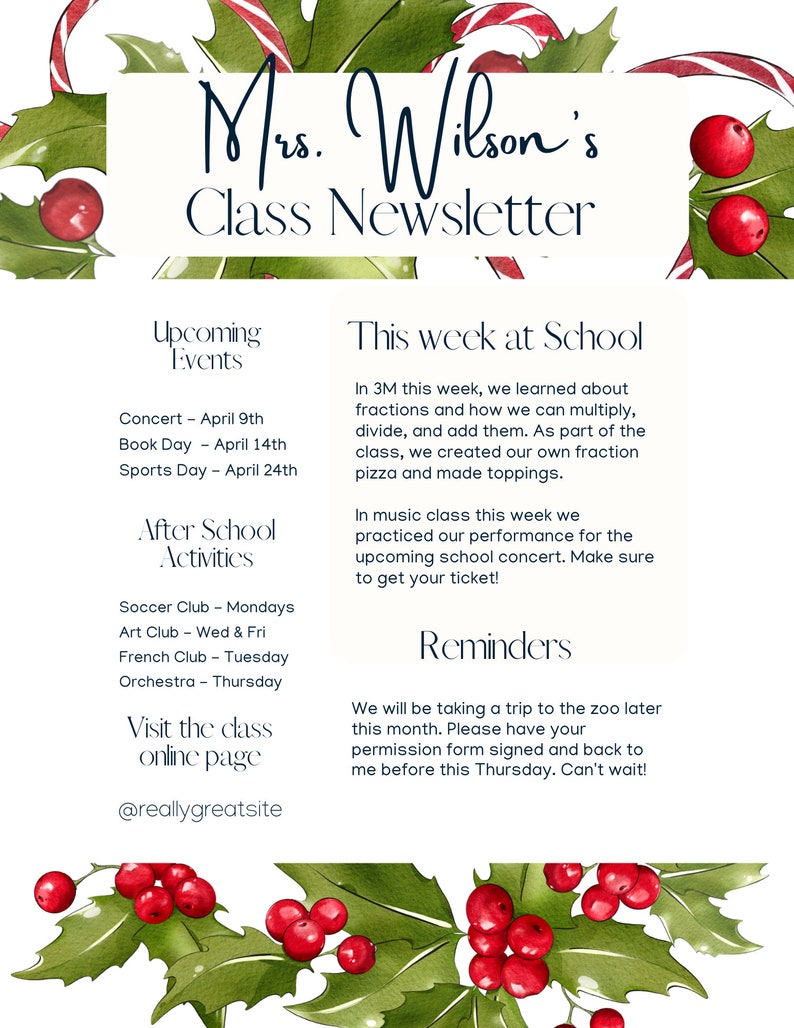 Christmas Holly Classroom Newsletter Bundle: Editable, Digital ...